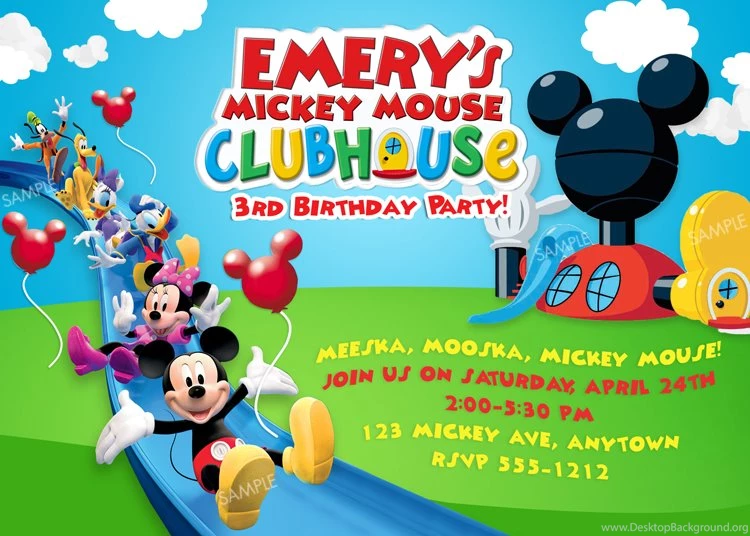 Mickey Mouse Clubhouse Photo Birthday Invitations Desktop Background